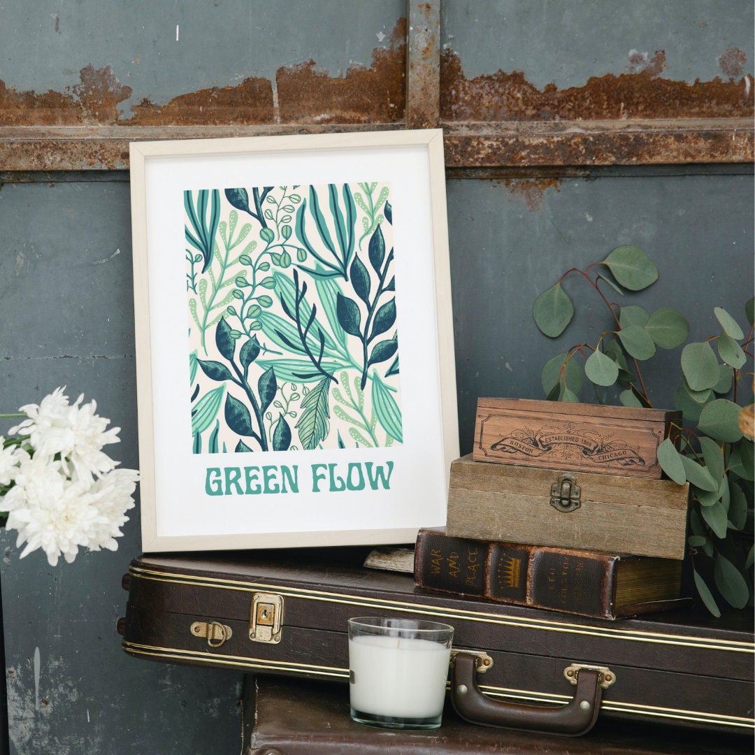 Green Flow Poster, Print Template, Printable, Spring, Green Design ...