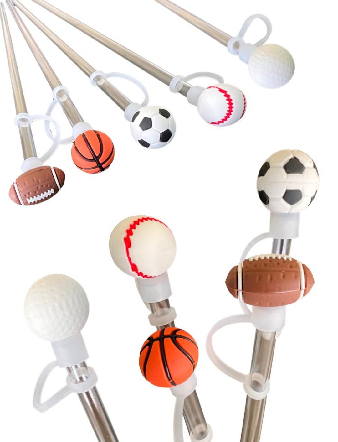 Sport Ball Straw Toppers, Baseball, Softball, Soccer Ball, Football ...