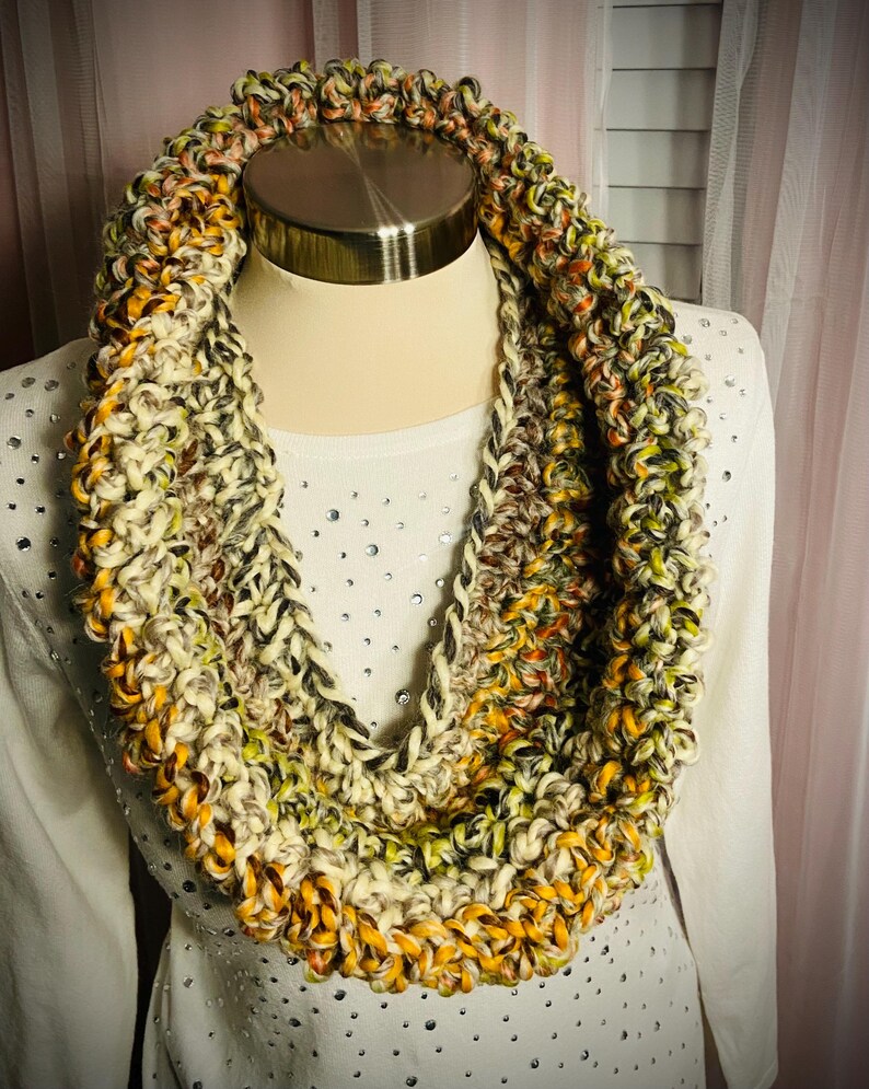 Multi-colored Wool Infinity Scarf—handmade/crocheted - Etsy