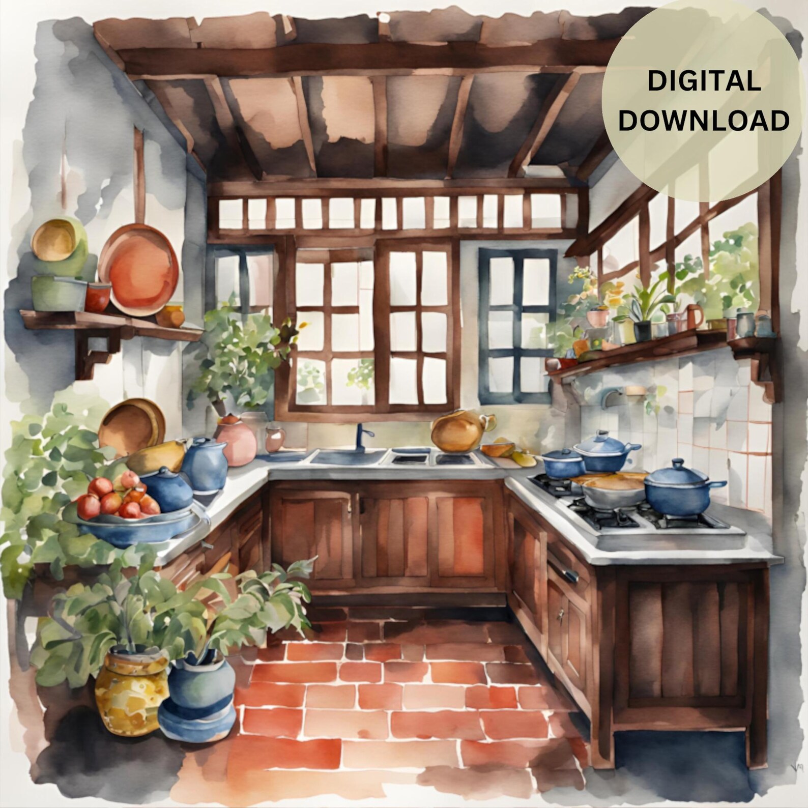 Peranakan Chic – Vintage Kitchen in Watercolor - 4 Printable Wall Art ...