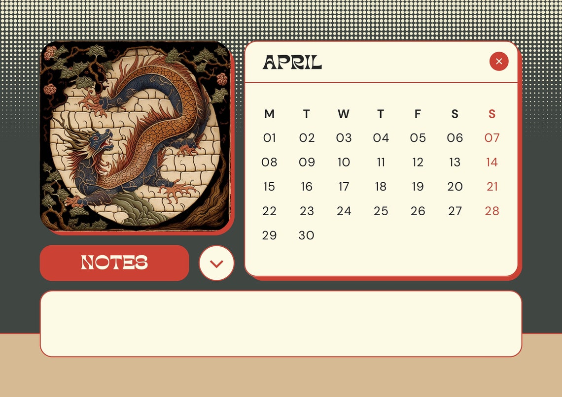 2024 Calendar Roar Dragon on Tiles Printable ISO A3A4A5 - Etsy