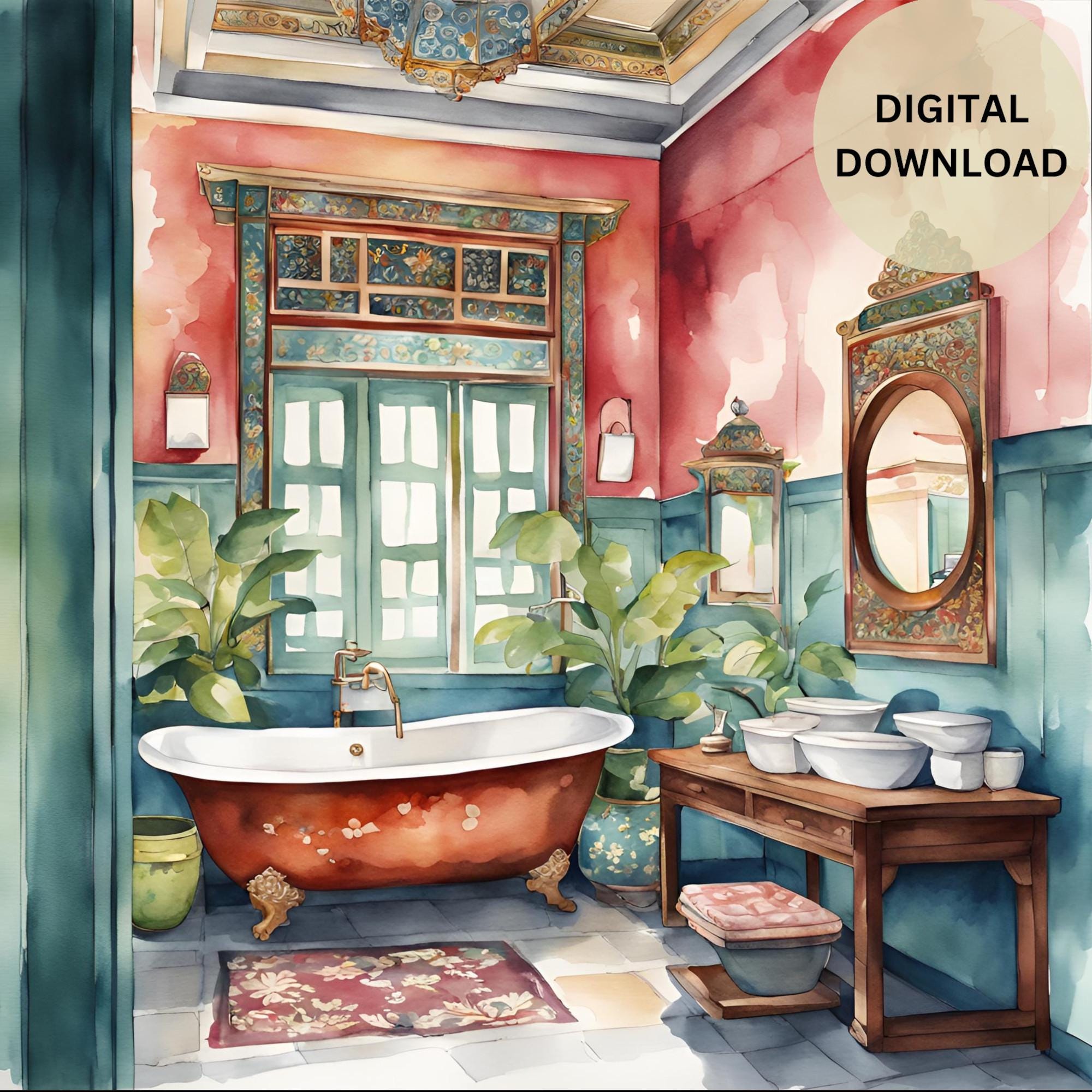 Charming Peranakan Washroom – Peranakan Toilet Decor - 4 Printable Wall ...