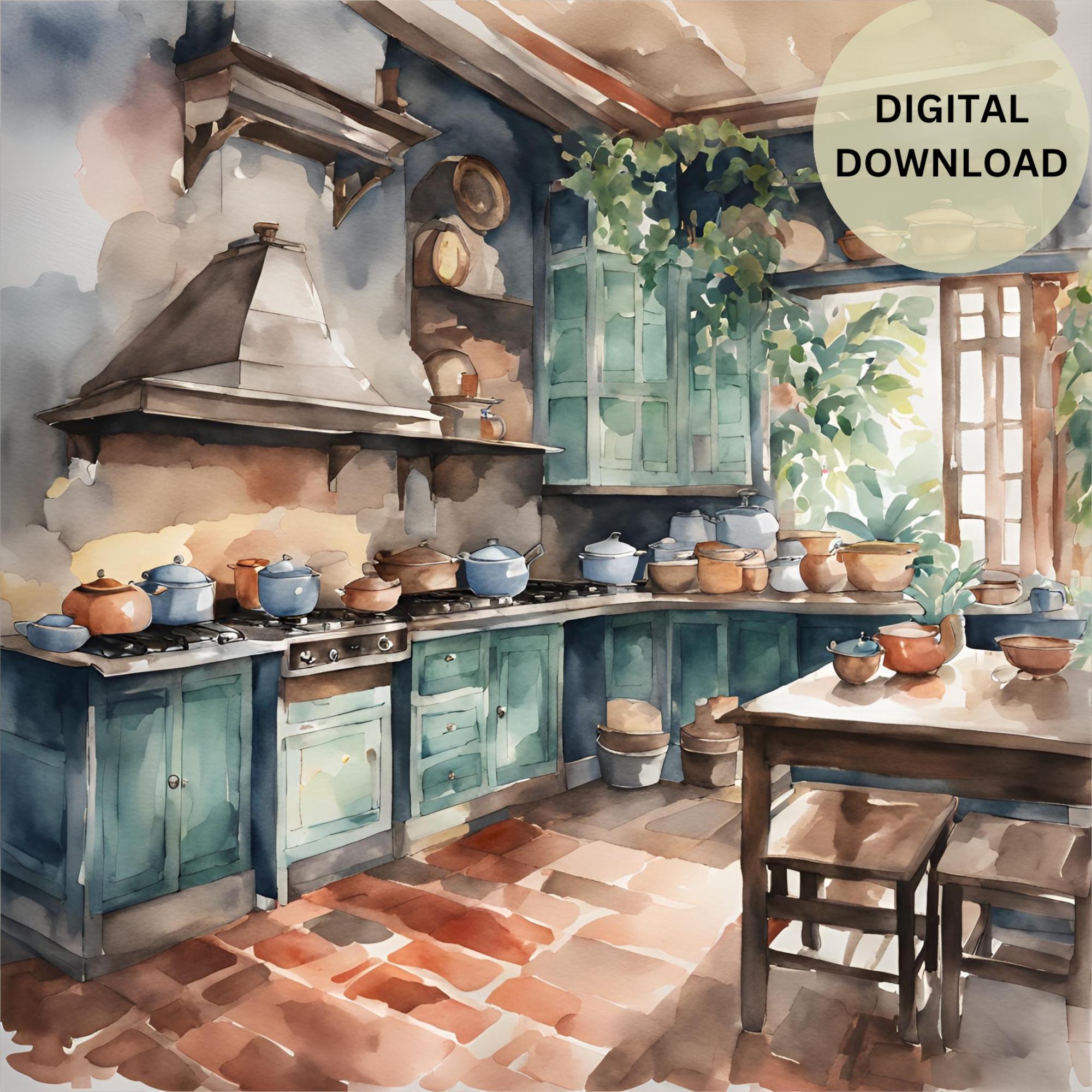 Peranakan Chic – Vintage Kitchen in Watercolor - 4 Printable Wall Art ...
