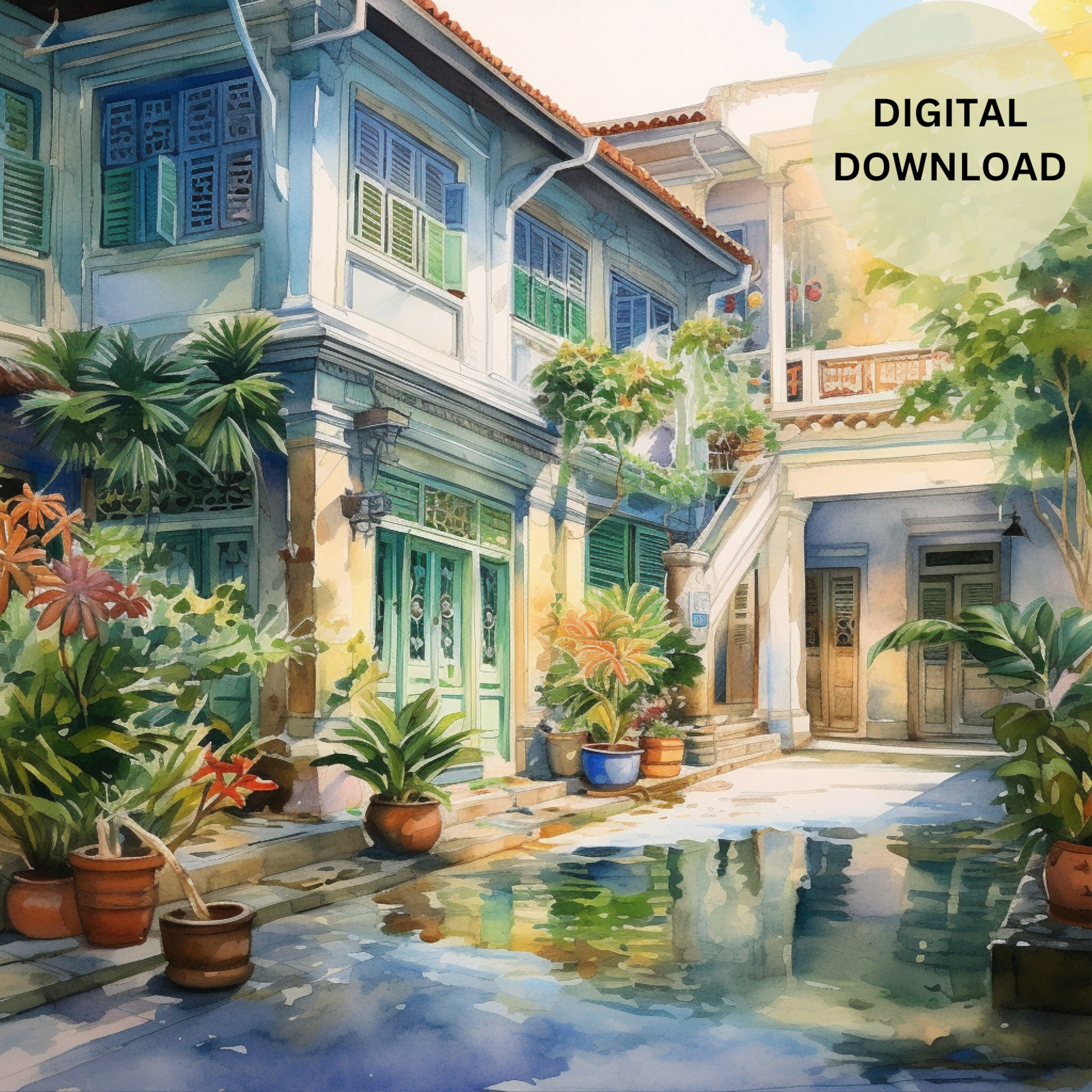 Sunlit Peranakan Oasis - Printable Wall Art - Etsy