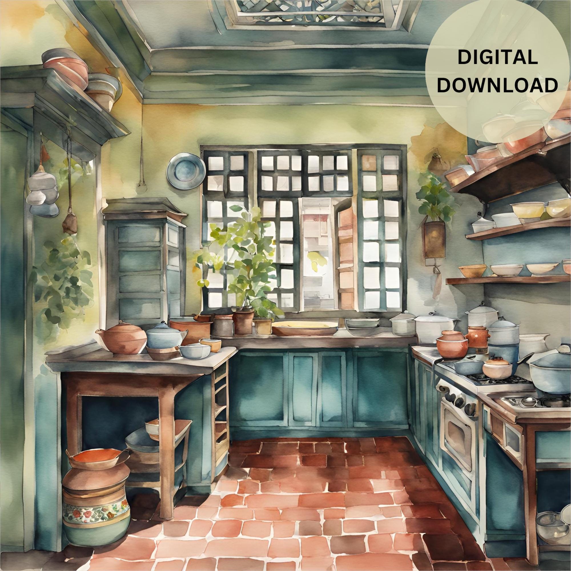 Peranakan Chic – Vintage Kitchen in Watercolor - 4 Printable Wall Art ...