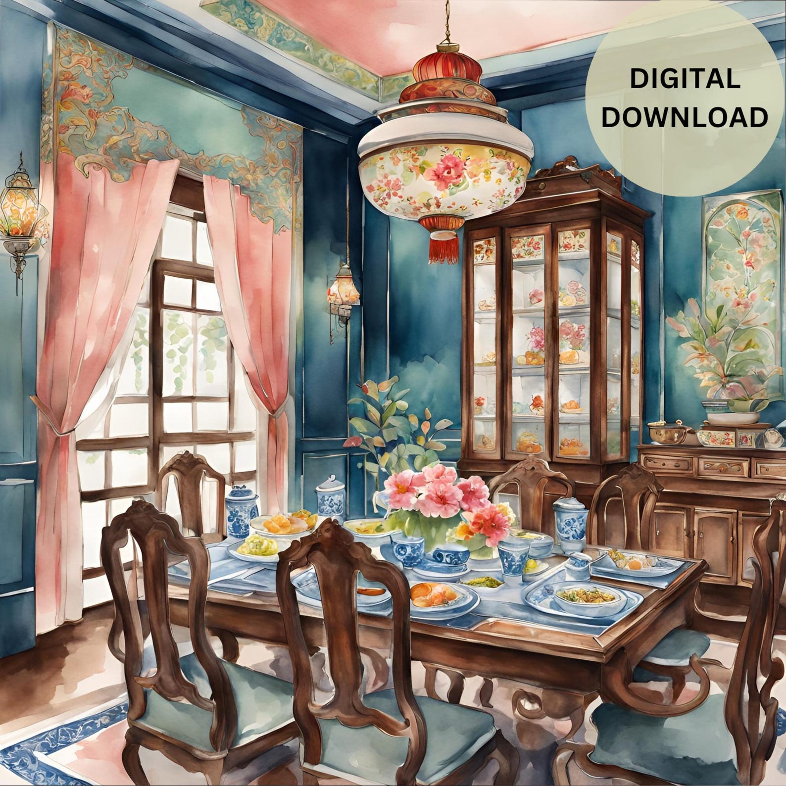 Peranakan Dining Room Print – Traditional Asian Home Decor (digital ...