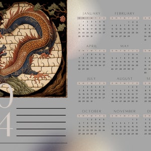 2024 Calendar Roar Dragon on Tiles Printable ISO A3A4A5 - Etsy