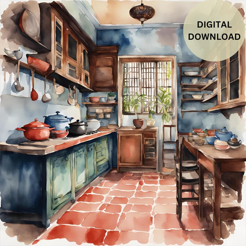 Peranakan Chic – Vintage Kitchen in Watercolor - 4 Printable Wall Art ...
