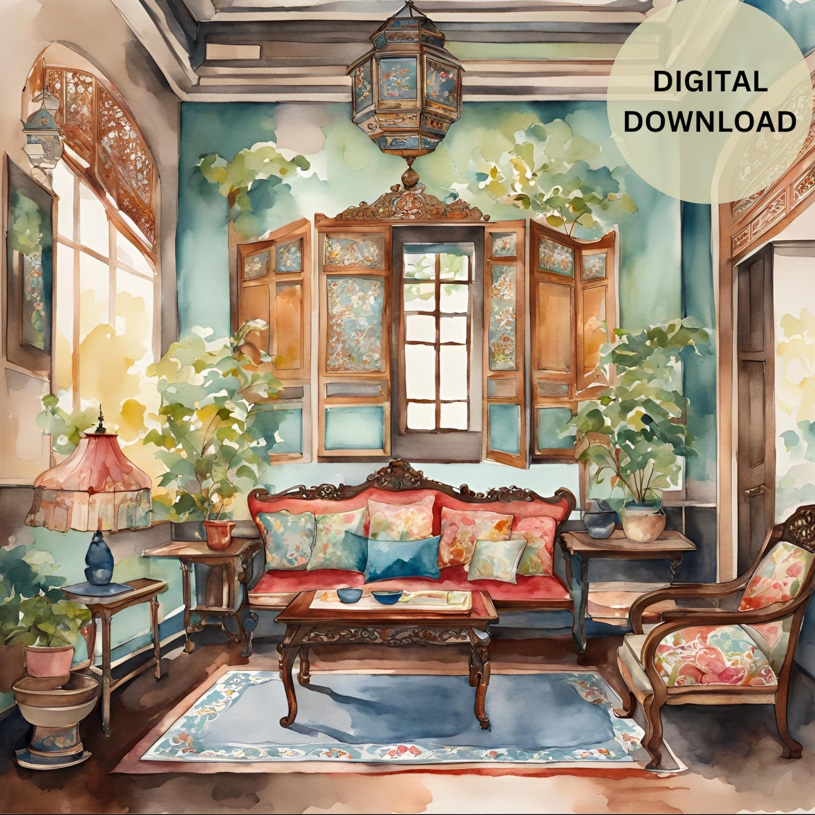 The Grand Peranakan Salon Art in Watercolor - 4 Printable Wall Art - Etsy