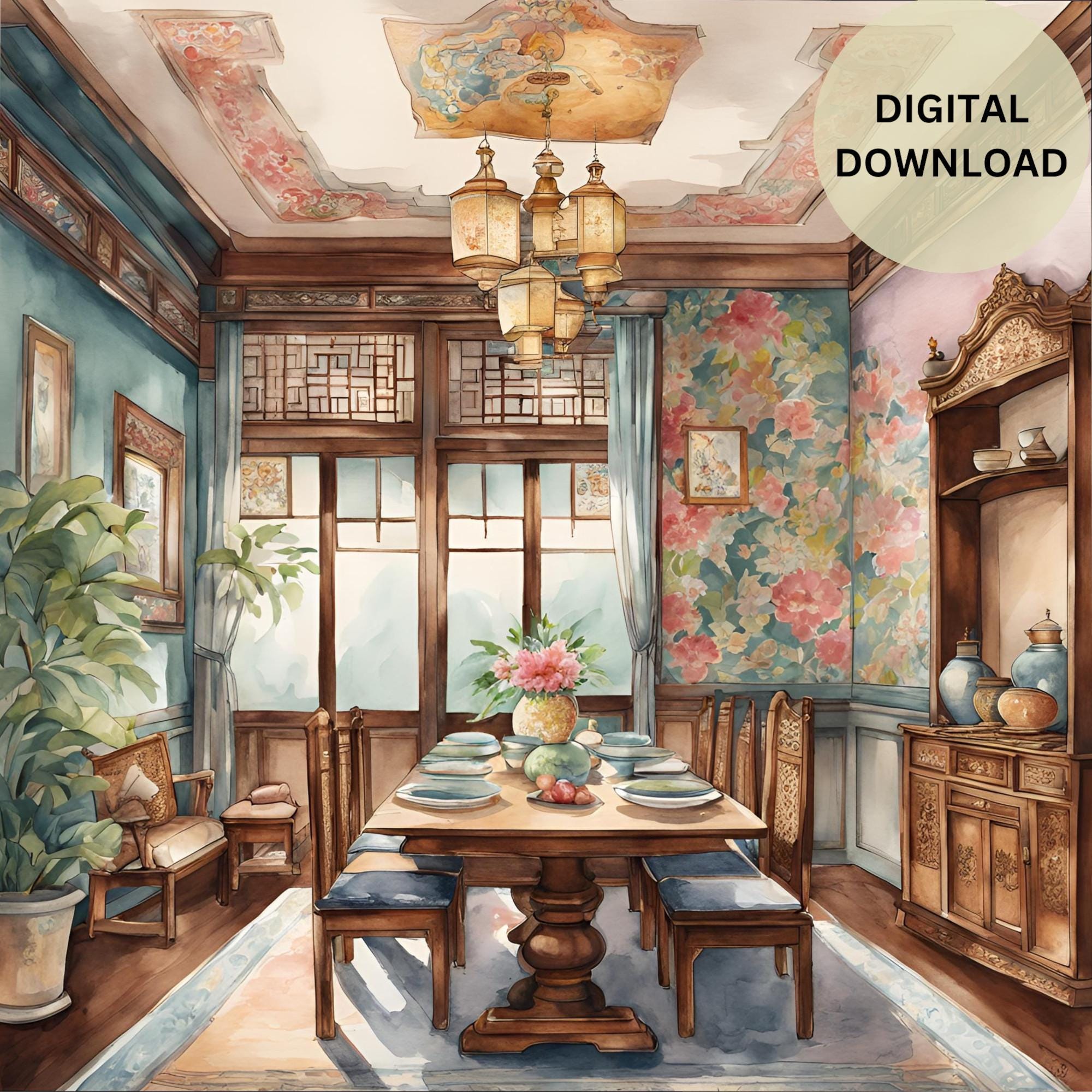 Peranakan Dining Room Print – Traditional Asian Home Decor (digital ...