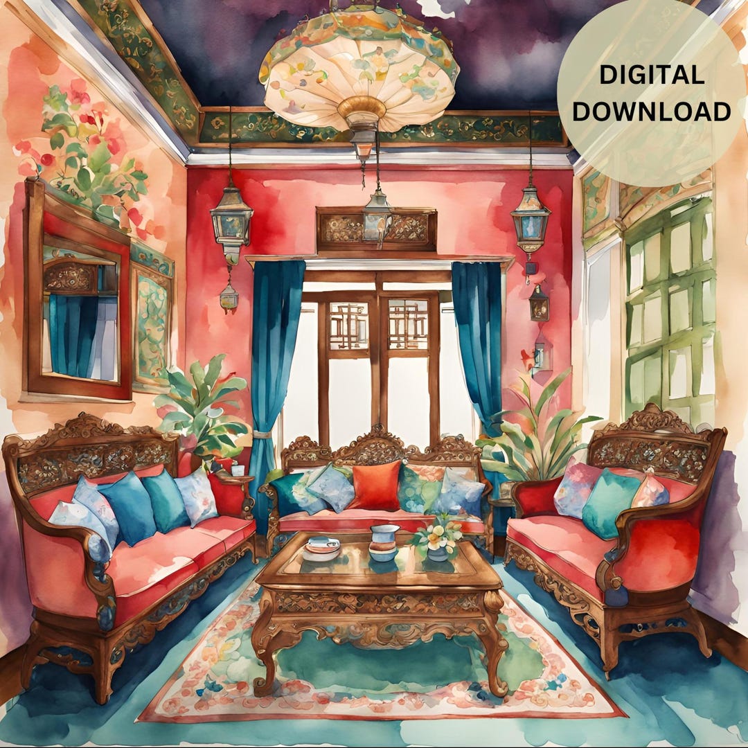 The Grand Peranakan Salon Art in Watercolor - 4 Printable Wall Art - Etsy