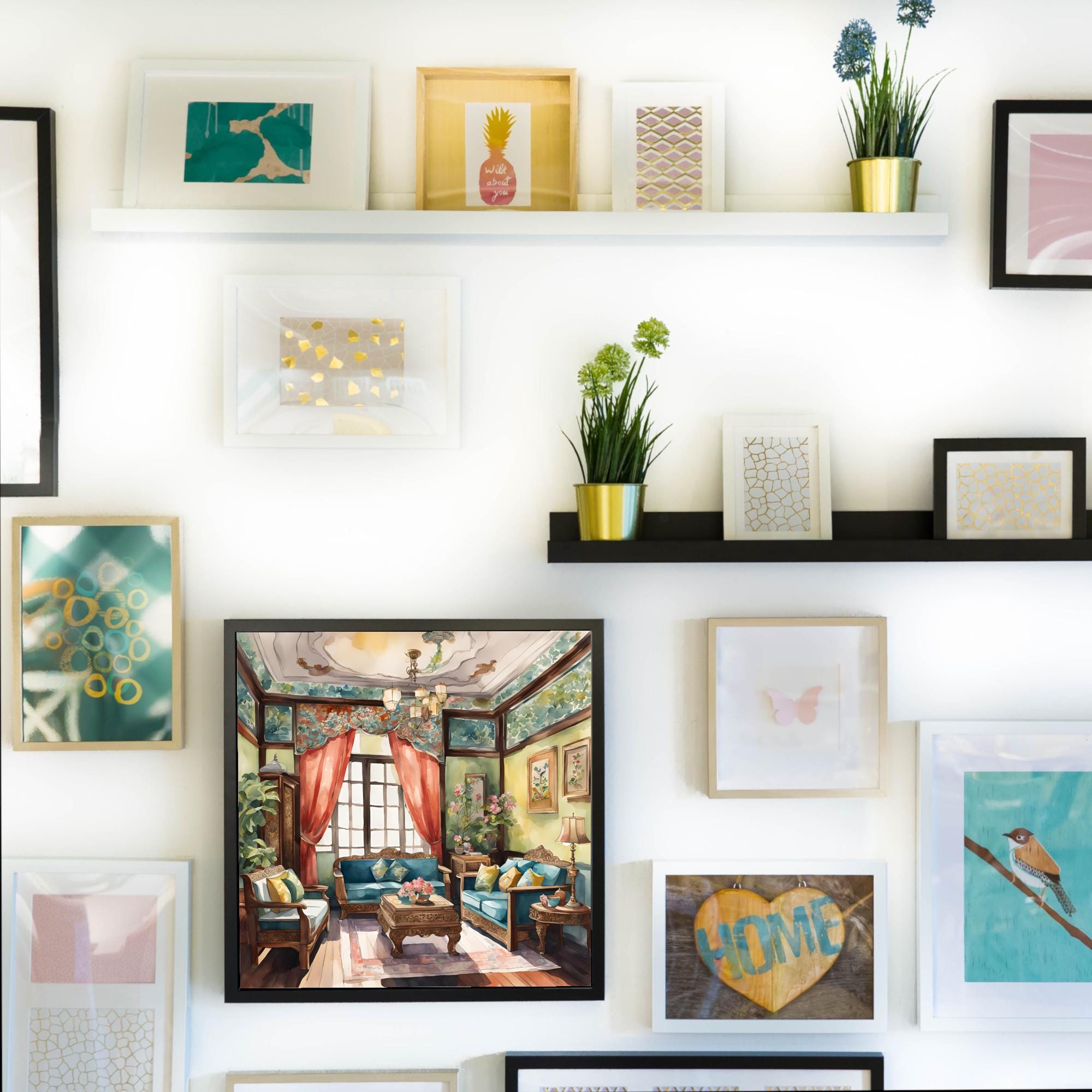 The Grand Peranakan Salon Art in Watercolor - 4 Printable Wall Art - Etsy