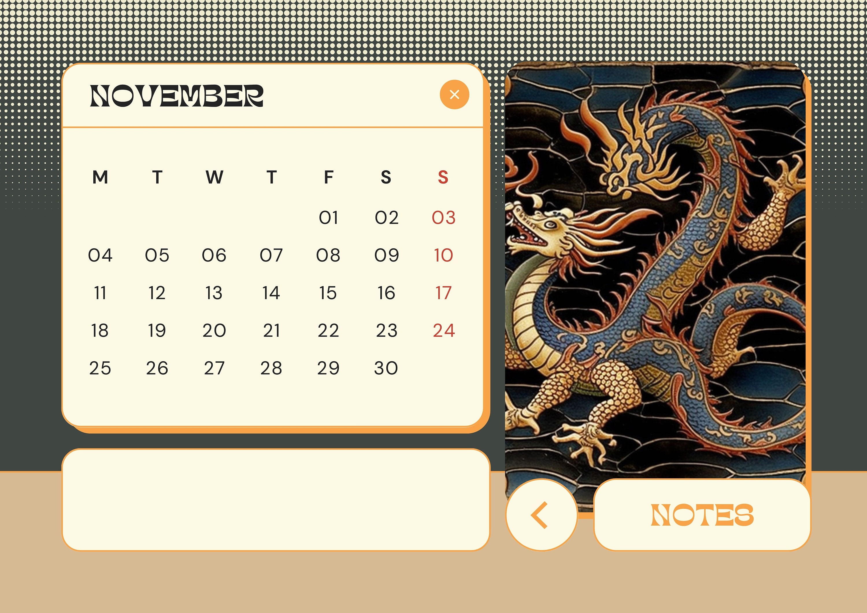2024 Calendar Roar Dragon on Tiles Printable ISO A3A4A5 - Etsy