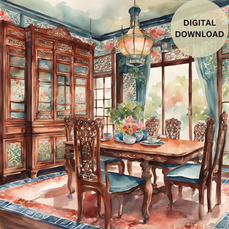 Peranakan Dining Room Print – Traditional Asian Home Decor (digital ...