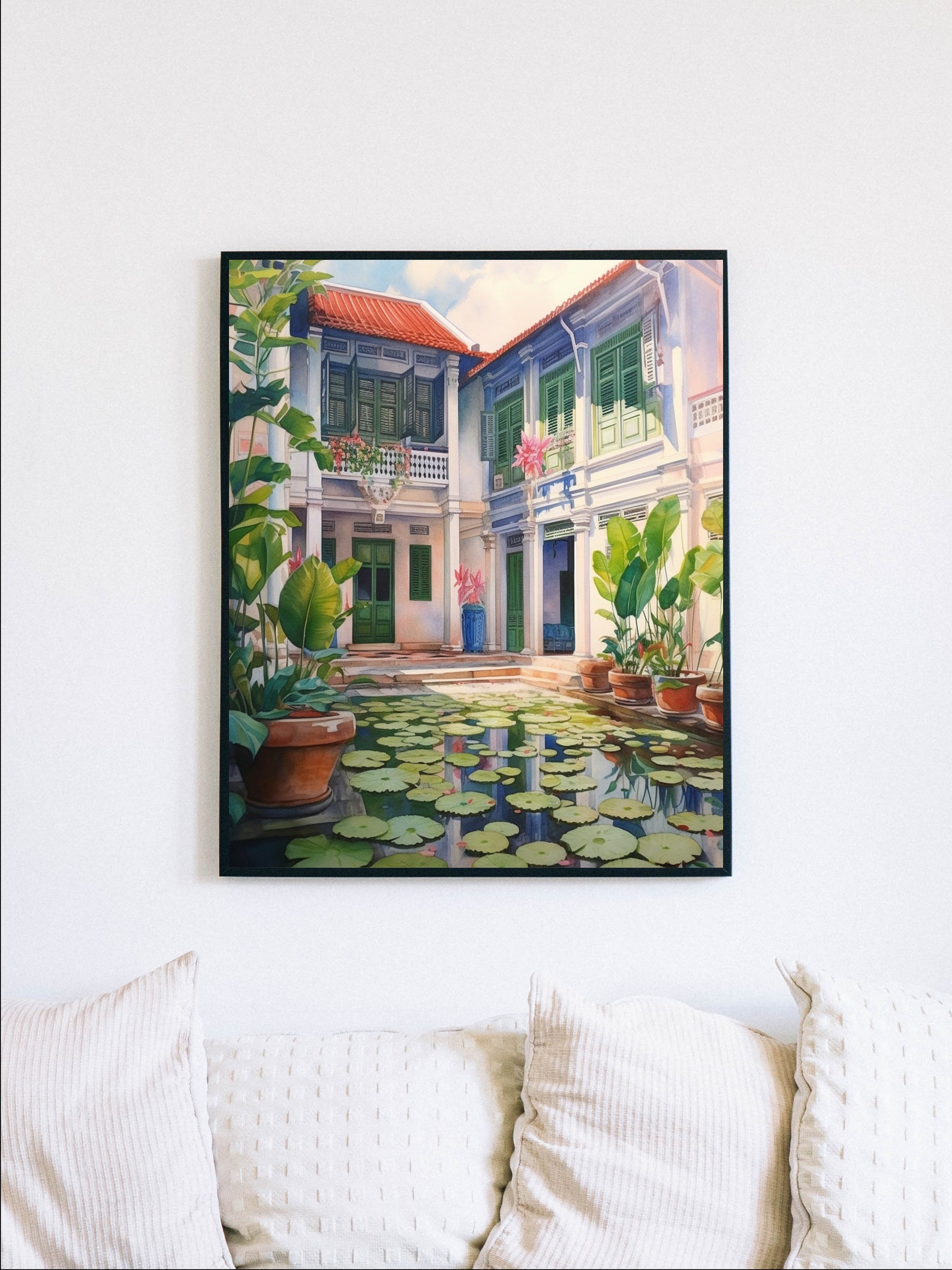 Lotus Haven: Enchanting Peranakan Yard - Printable Wall Art - Etsy