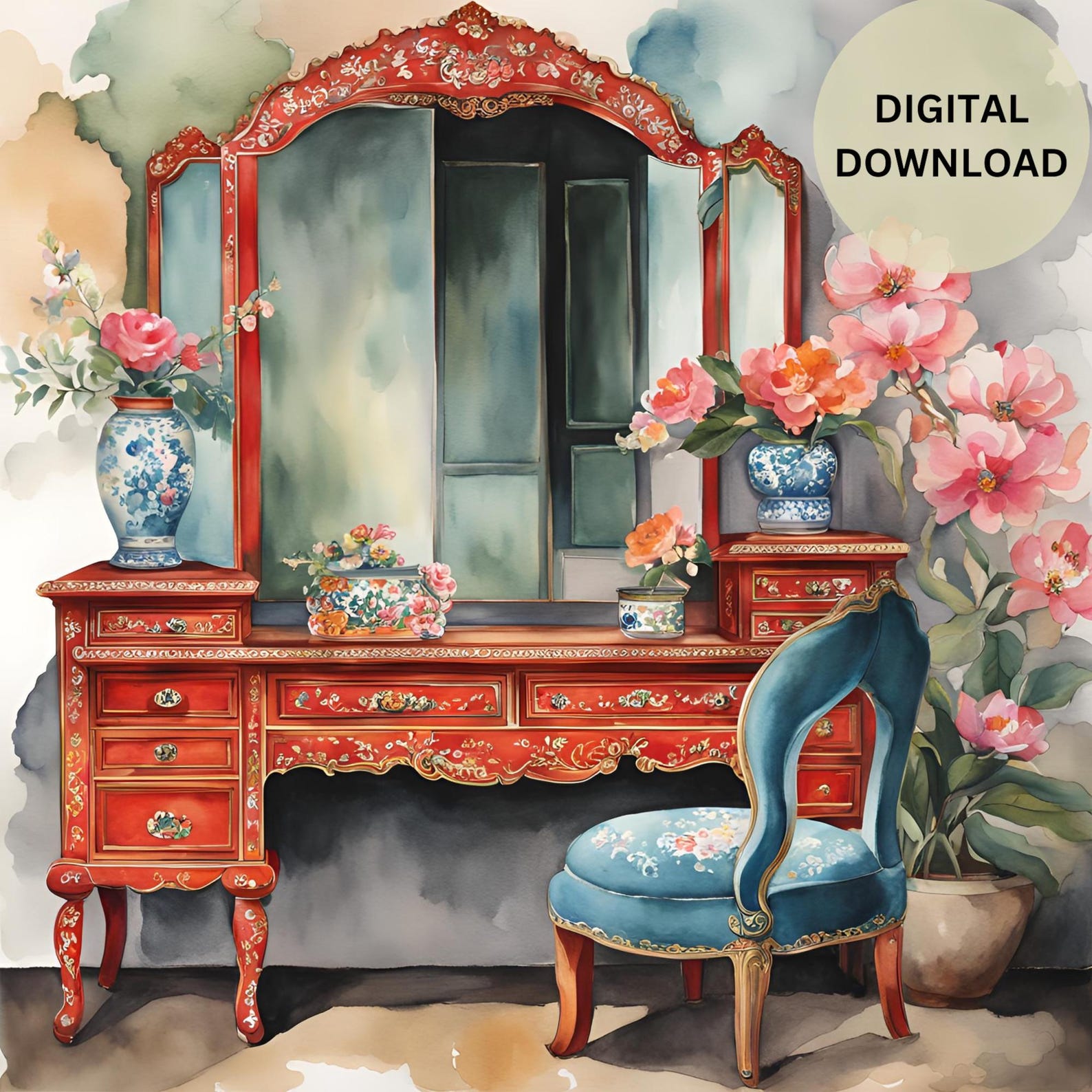 Peranakan Elegance: the Dressing Table - 4 Printable Wall Art - Etsy