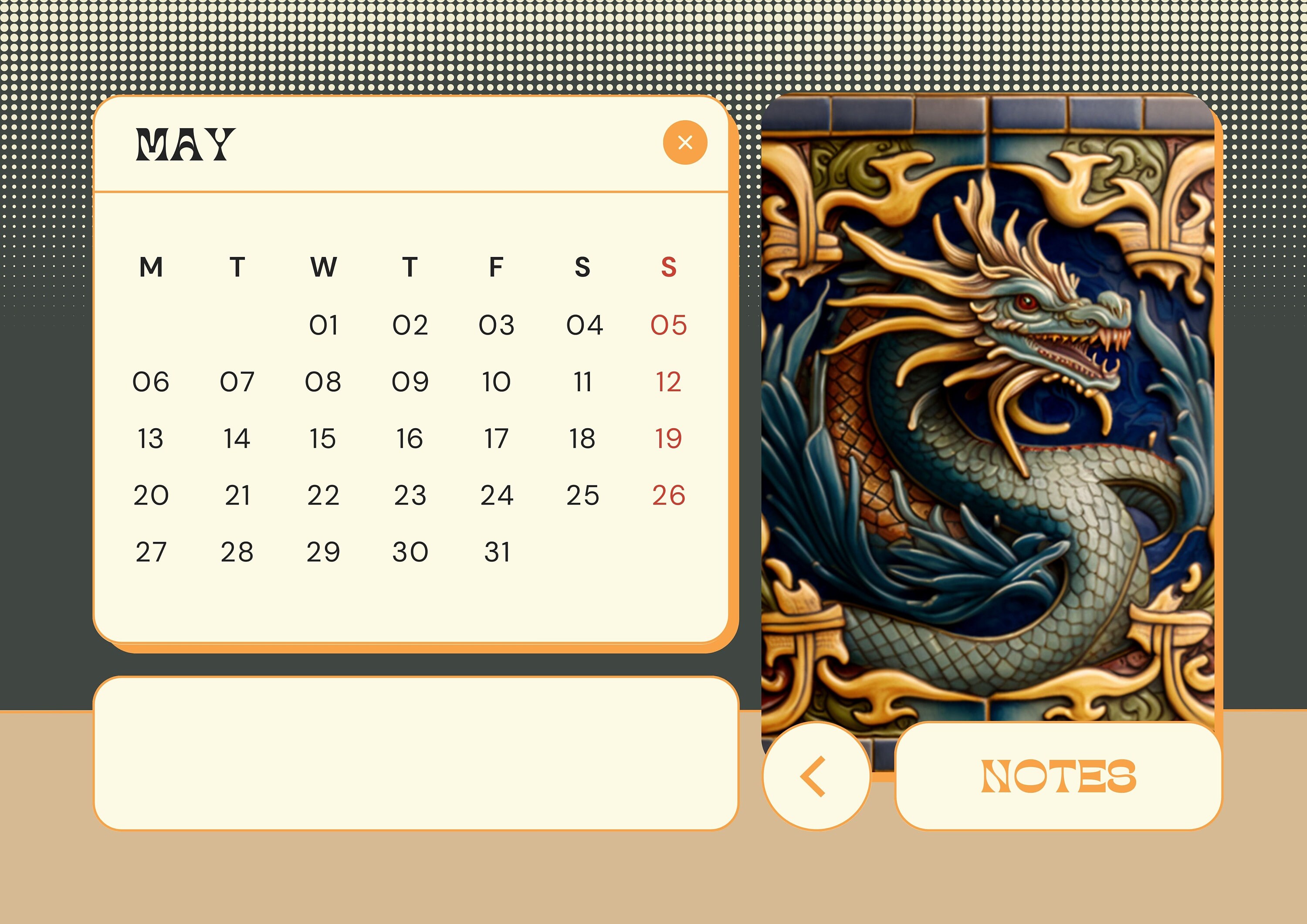2024 Calendar Roar Dragon on Tiles Printable ISO A3A4A5 - Etsy