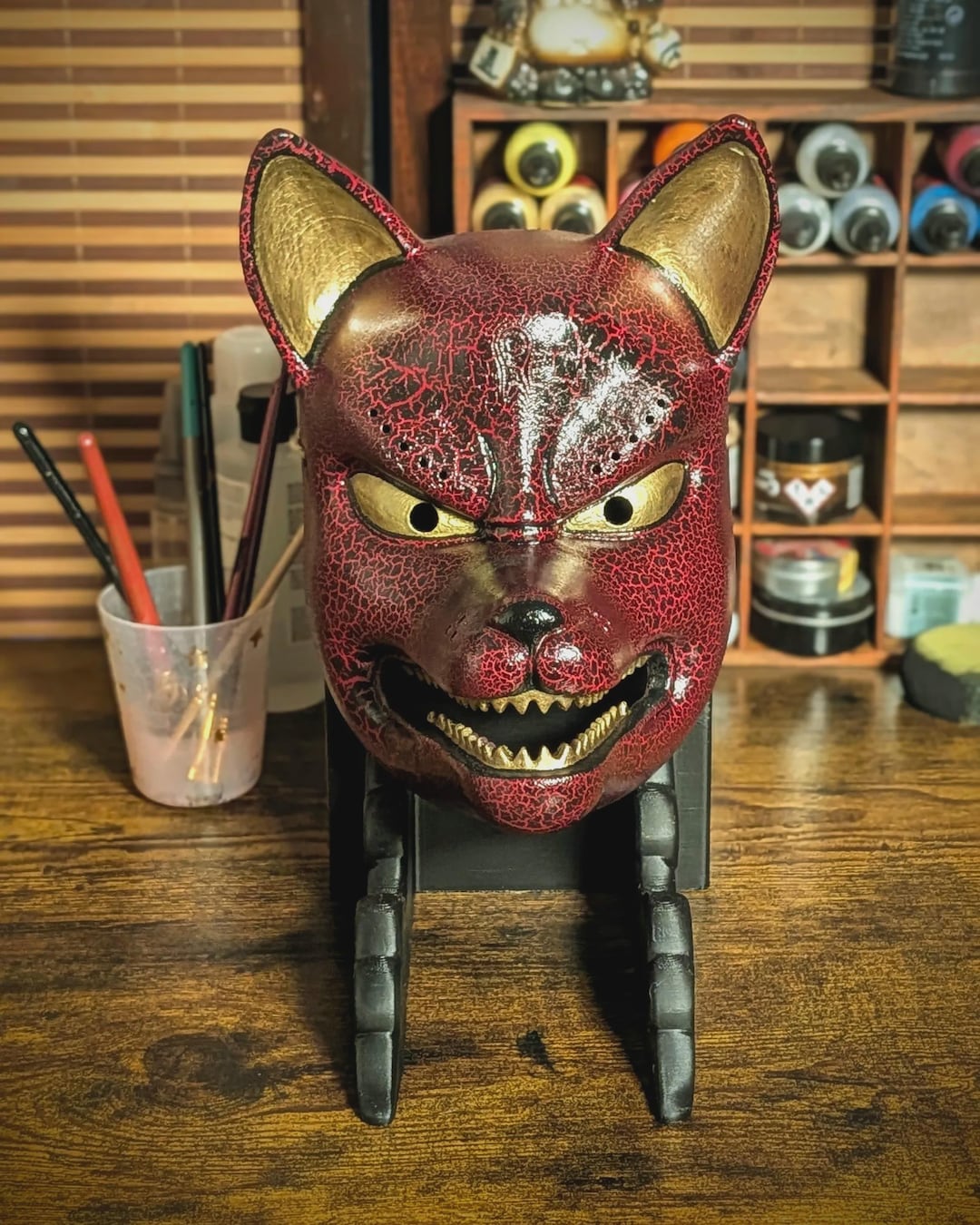 Handmade Japanese Red Kitsune Mask – Mystic Fox Wall Decor for Tattoo ...