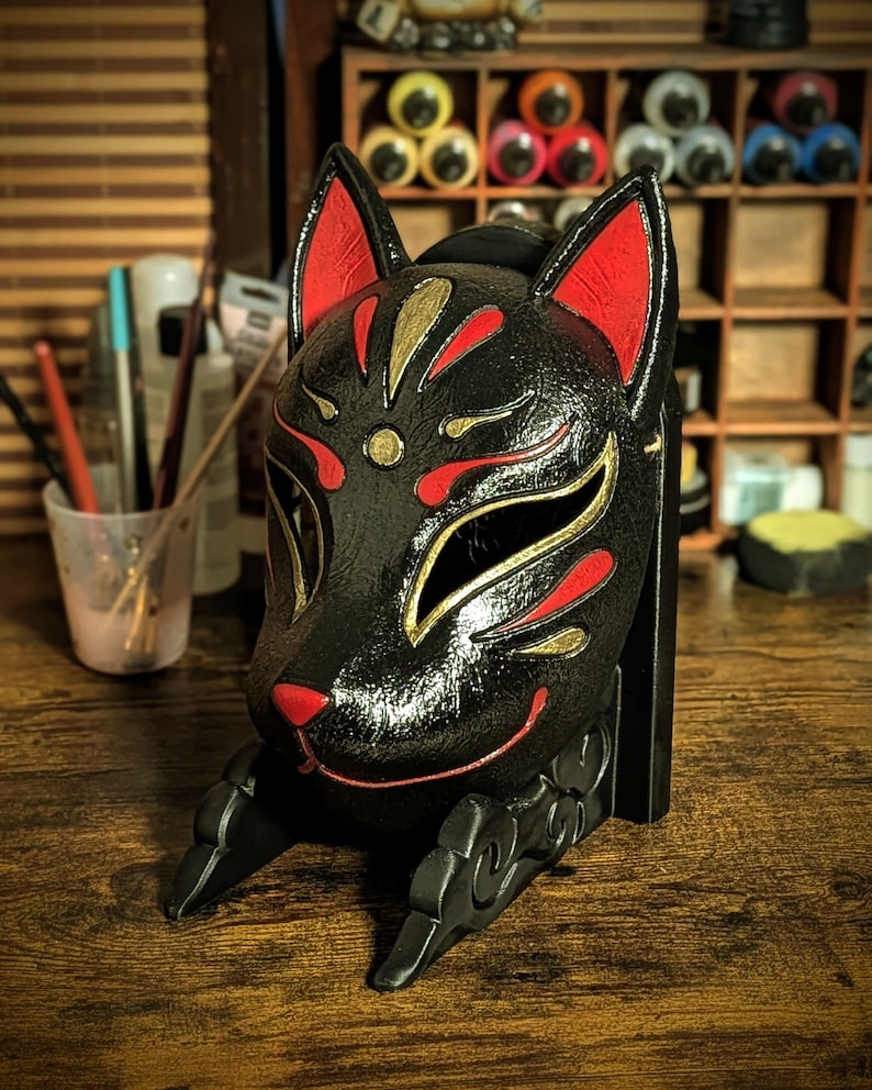Black Kitsune Mask – Graphic Japanese Fox Decor & Urban Cosplay ...