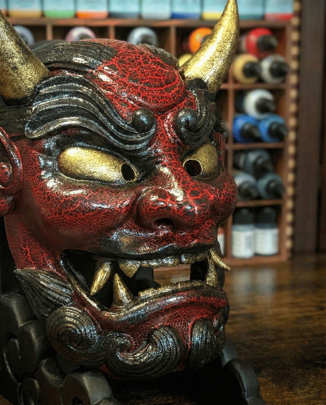 Red Oni Mask "magma Rift" | Crackle Texture Japanese Demon | Samurai ...