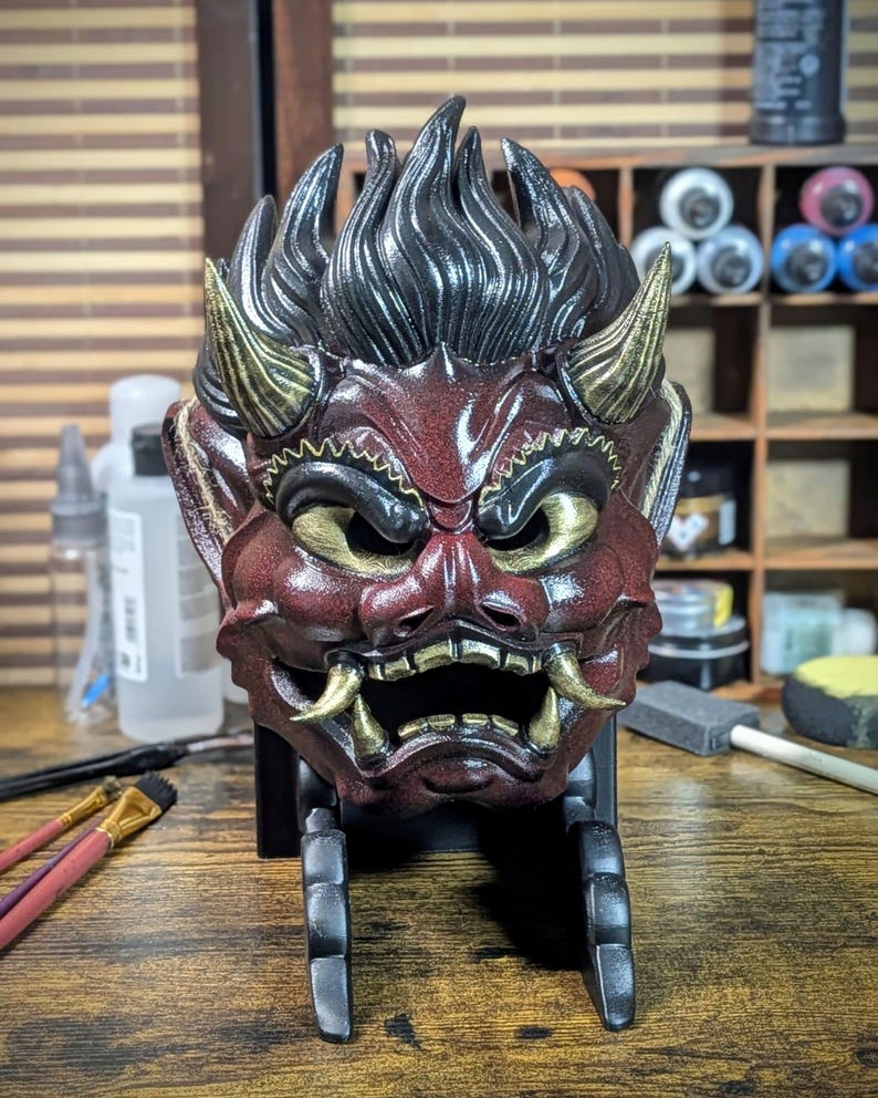 Raijin Mask "thunder Wrath" | Japanese God of Thunder Wall Decor | Red ...