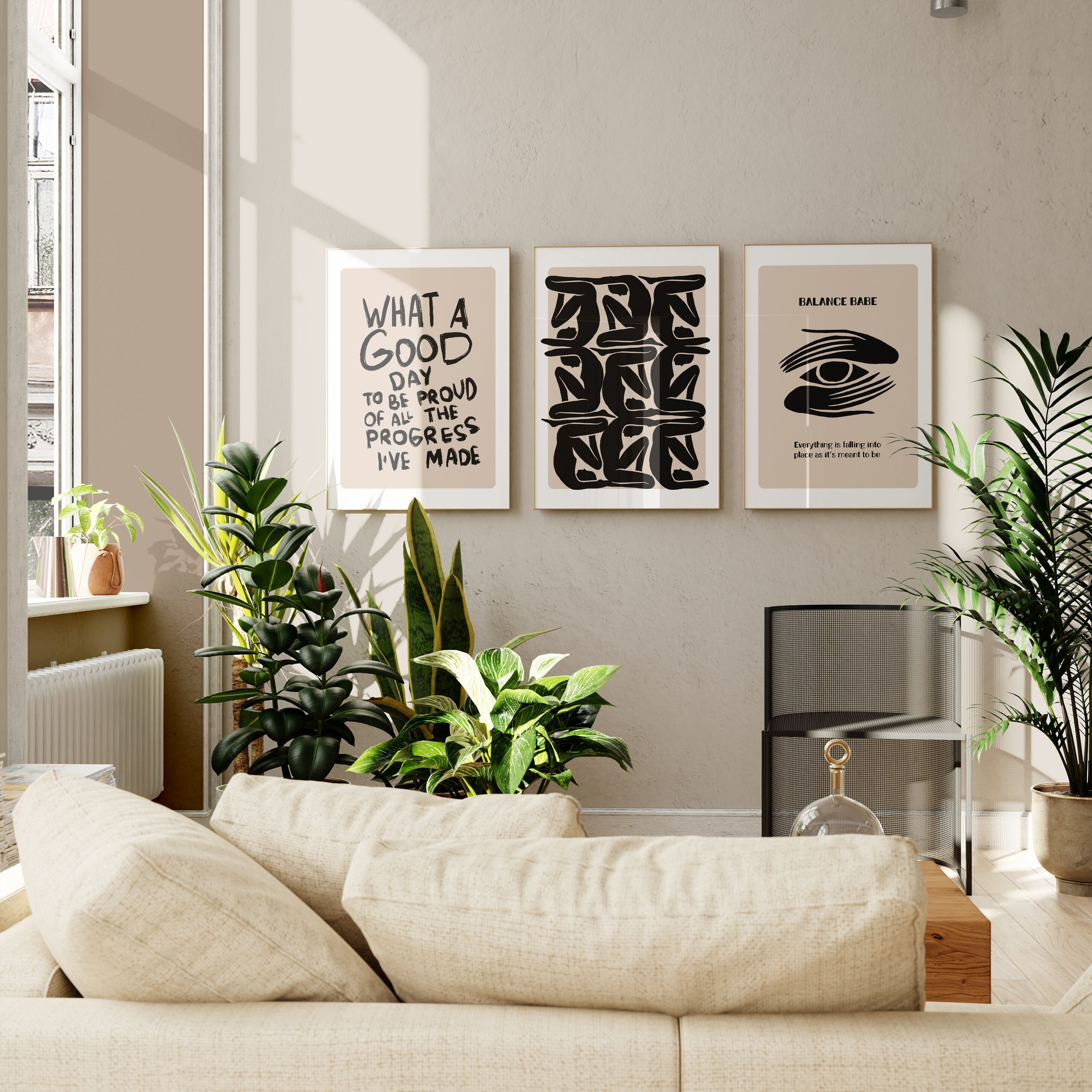 Neutral Aesthetic Poster Set, Feminist Wall Decor Set, Abstract ...