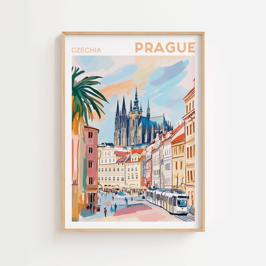 Prague Travel Poster, Trendy Wall Art, Europe Travel Print, Maximalist ...