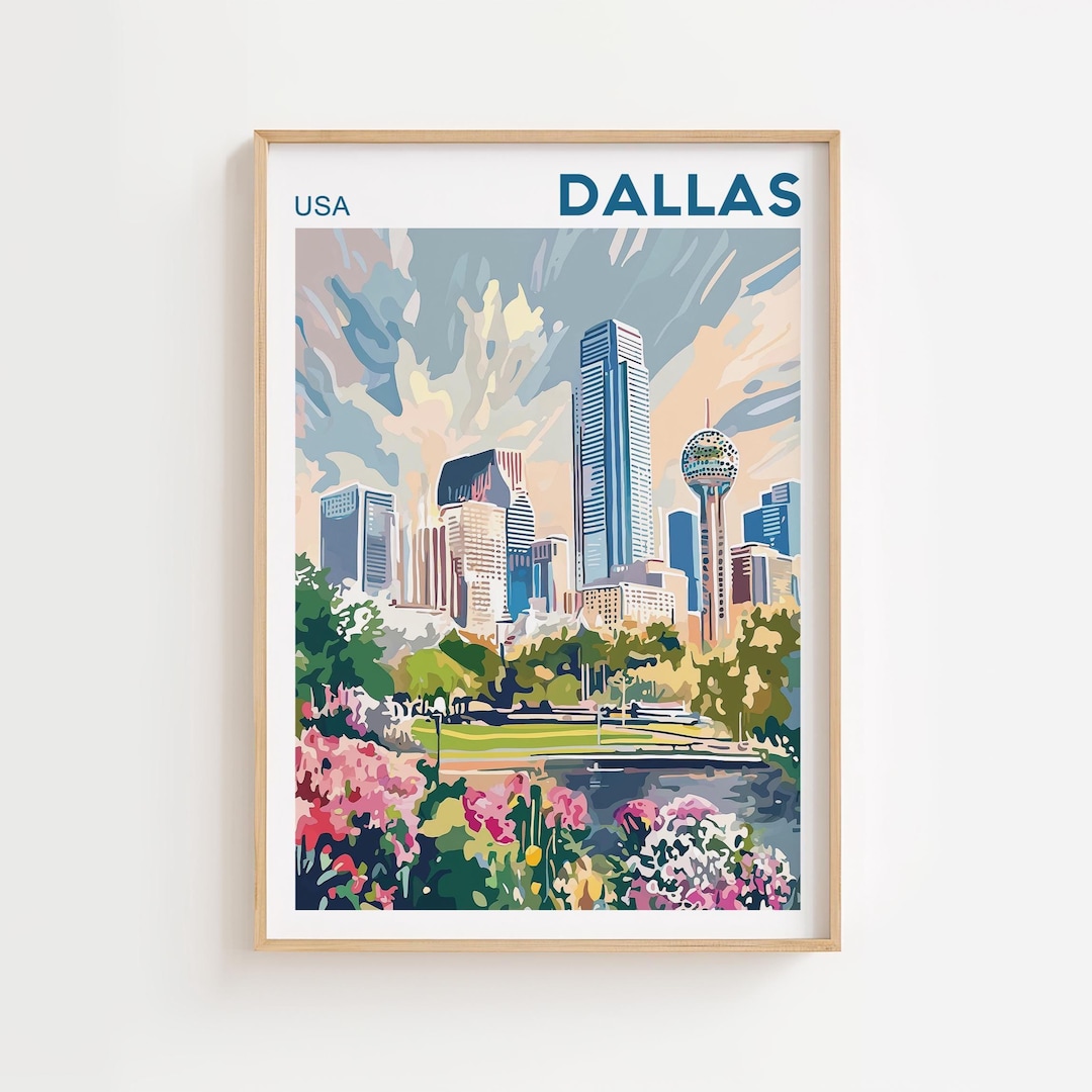Dallas Skyline Watercolor Art Print, Dallas TX Cityscape Poster ...