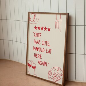 Chef Was Cute Would Eat Here Again Hand Drawn Kitchen Physical Print ...