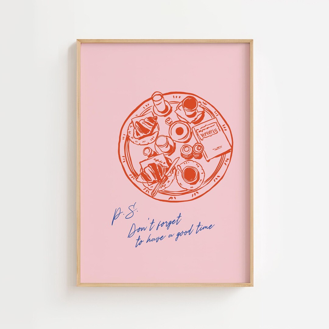 Retro Dinner Table Cute Food Print, Vintage Ephemera Kitchen Poster ...