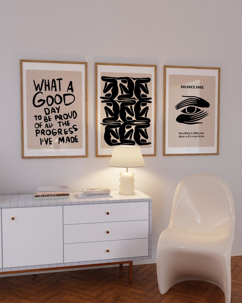 Neutral Aesthetic Poster Set, Feminist Wall Decor Set, Abstract ...