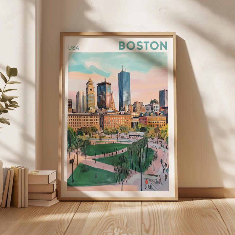 Boston Travel Poster United States Art Maximal Decor Mid Century Modern ...