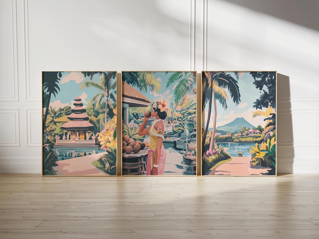 Bali Print Set of 3, Indonesia Wall Art, Watercolor Bali Art Print ...
