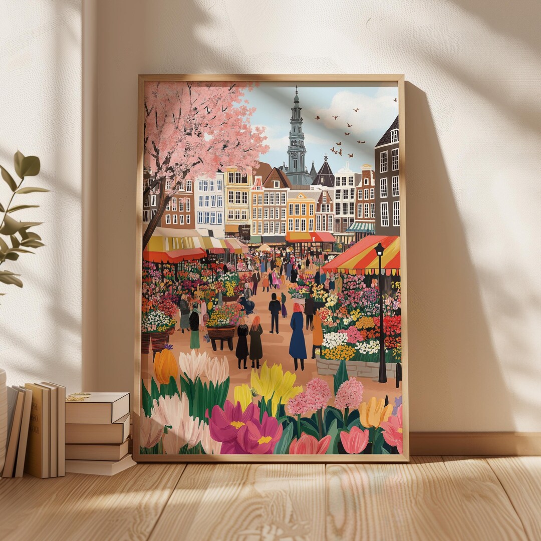 Flower Market Amsterdam Watercolor Painting,amsterdam Wall Art ...