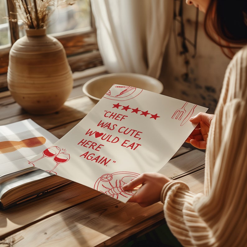 Chef Was Cute Would Eat Here Again Hand Drawn Kitchen Physical Print ...
