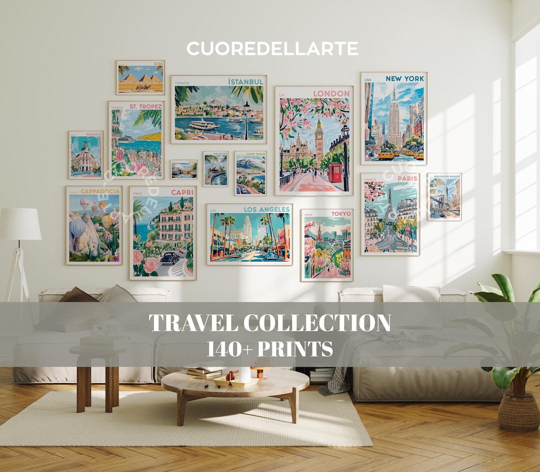 Travel Poster Bundle Printable Wall Art, World Travel Poster Art ...