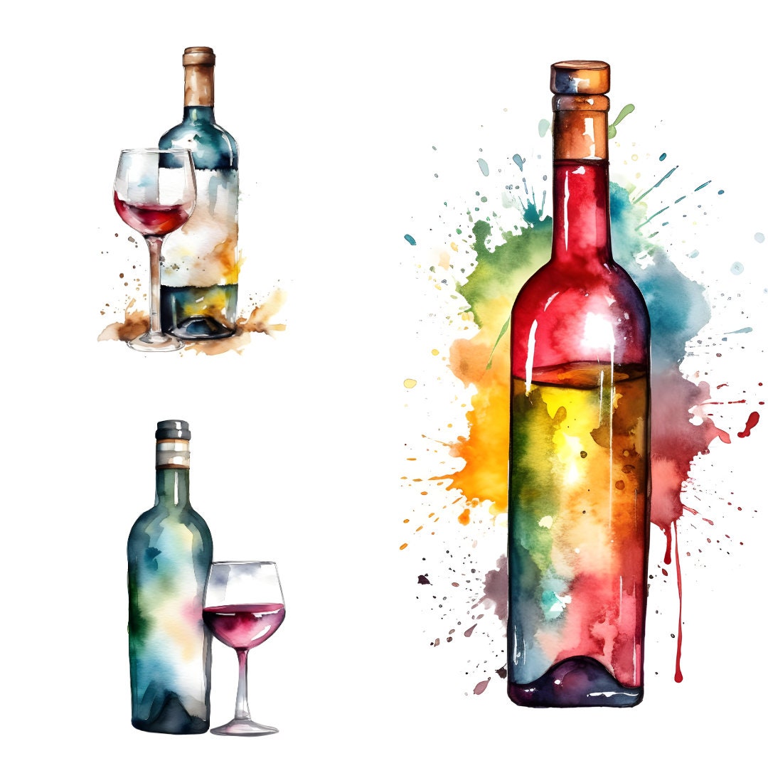 19 Watercolor Wine Clip Art, Instant Download, PNG, Commercial Use ...