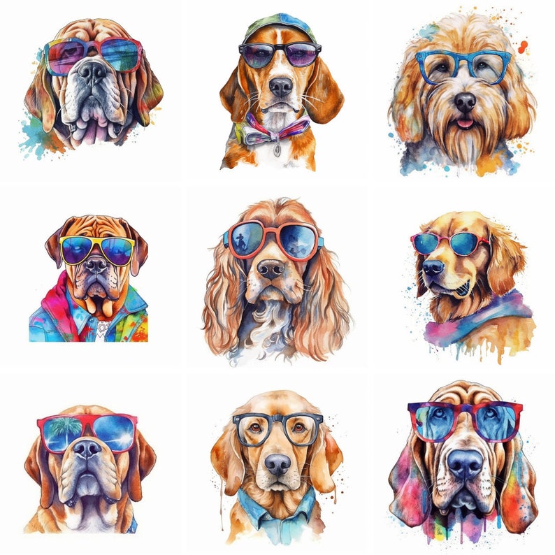 15 Cool Dogs Clip Art, Watercolor, PNG, Instant Download, Commercial ...