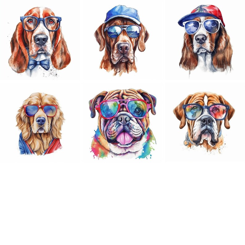 15 Cool Dogs Clip Art, Watercolor, PNG, Instant Download, Commercial ...