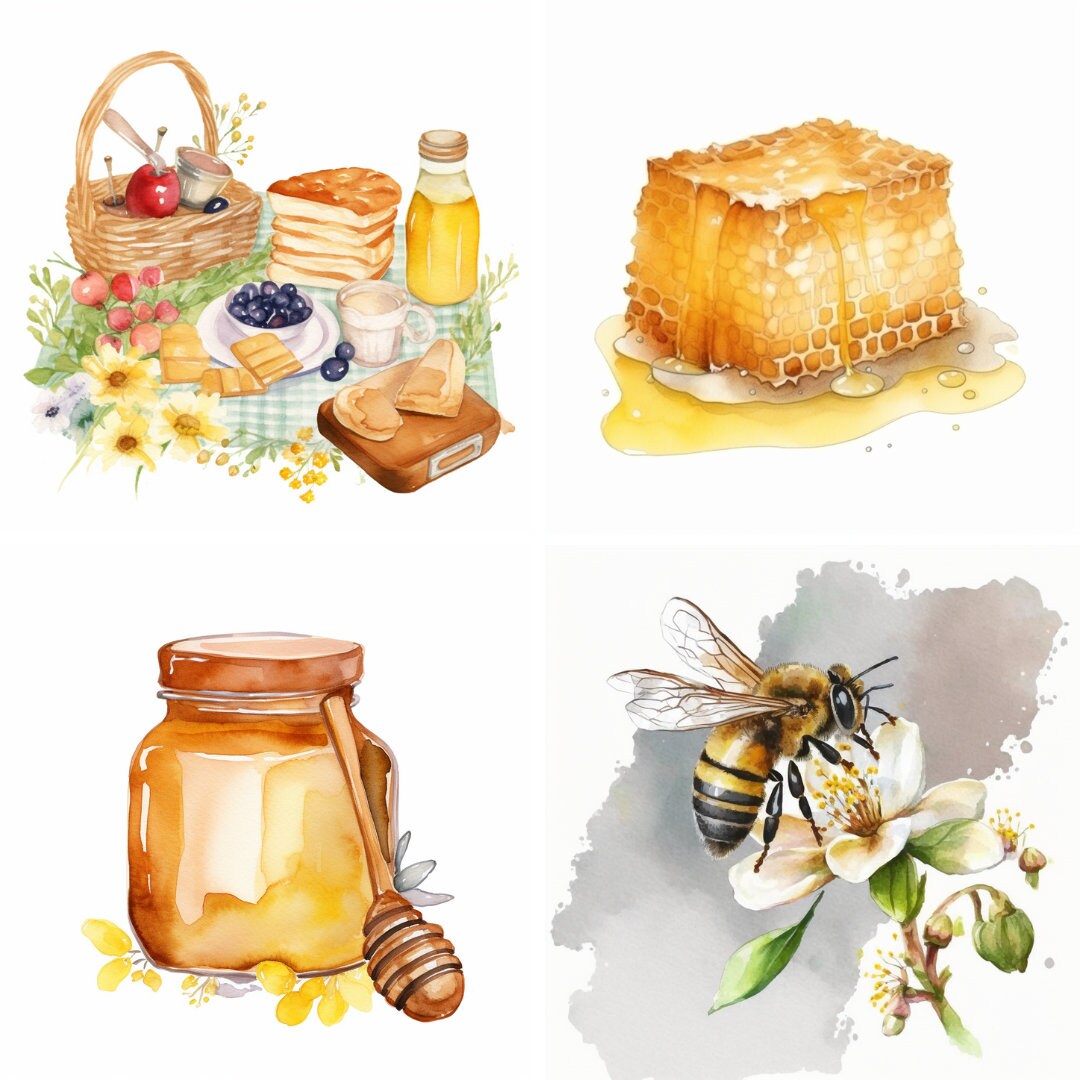 16 Honeybee Themed Watercolor Clip Art, Spring, Summer, Instant ...