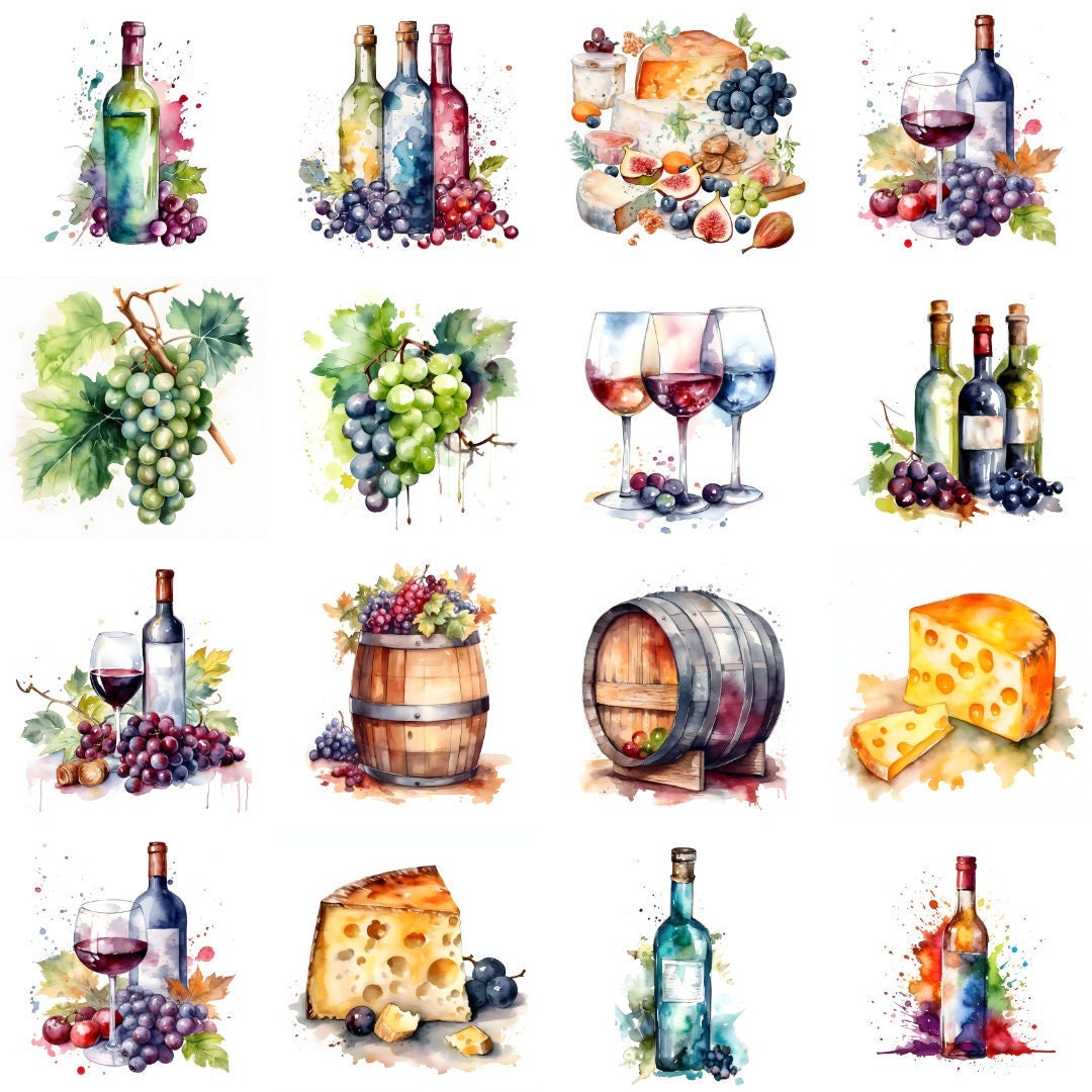 19 Watercolor Wine Clip Art, Instant Download, PNG, Commercial Use ...