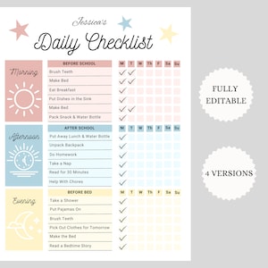 Daily Checklist Chore Chart Kids Daily Routine Printable - Etsy