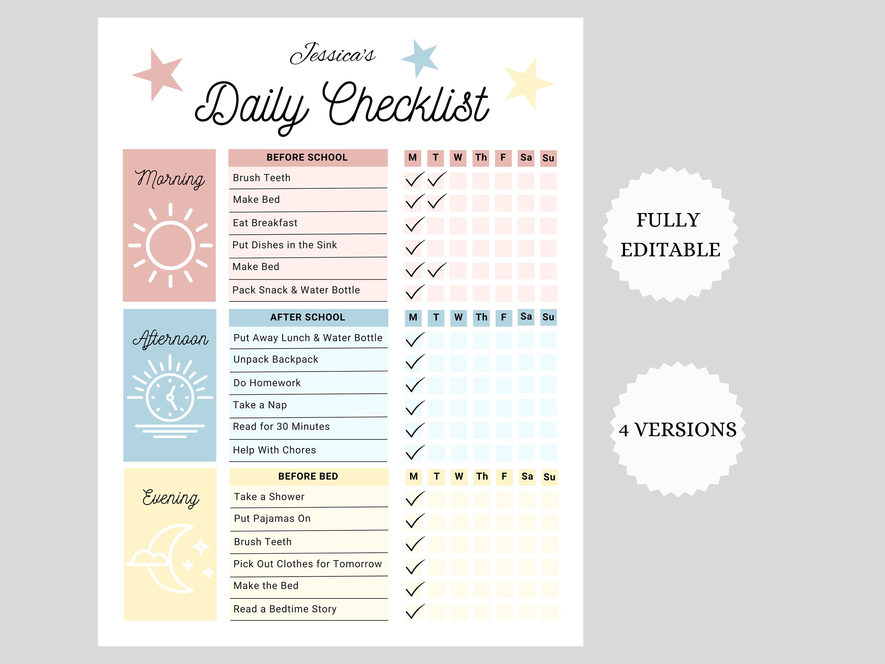 Daily Checklist Chore Chart Kids Daily Routine Printable - Etsy