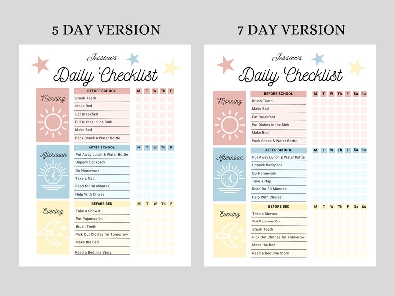 Daily Checklist Chore Chart Kids Daily Routine Printable - Etsy