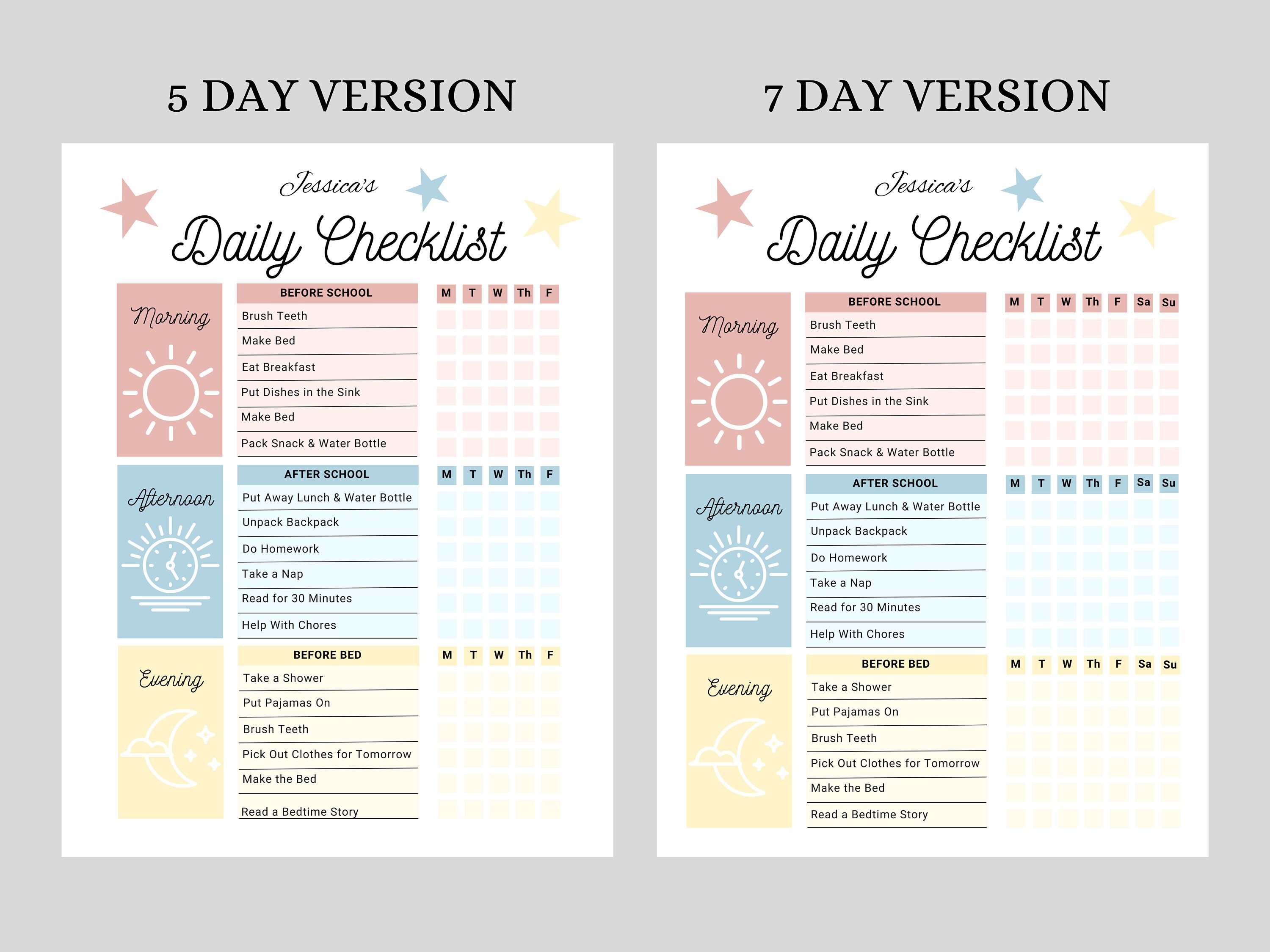 Daily Checklist Chore Chart Kids Daily Routine Printable - Etsy