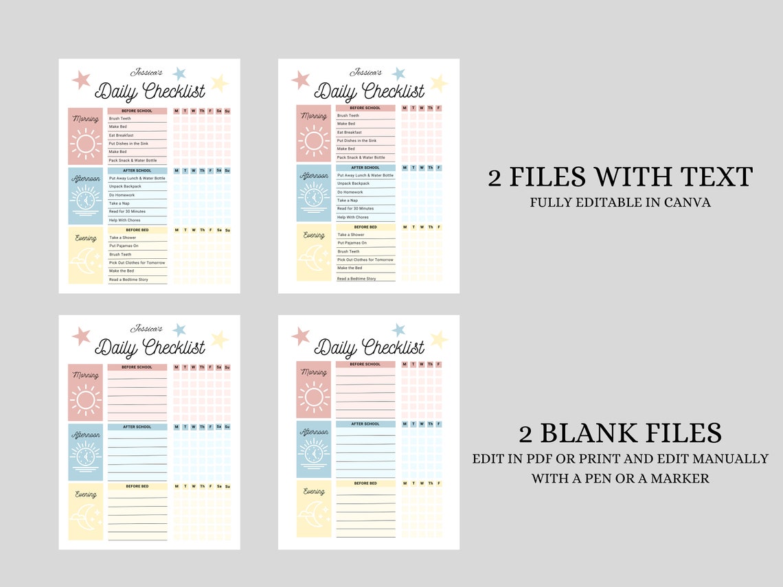 Daily Checklist Chore Chart Kids Daily Routine Printable - Etsy