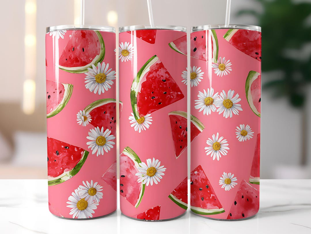 Seamless Cute Watermelon Daisy Design, Watermelon 20 Oz Skinny Straight ...