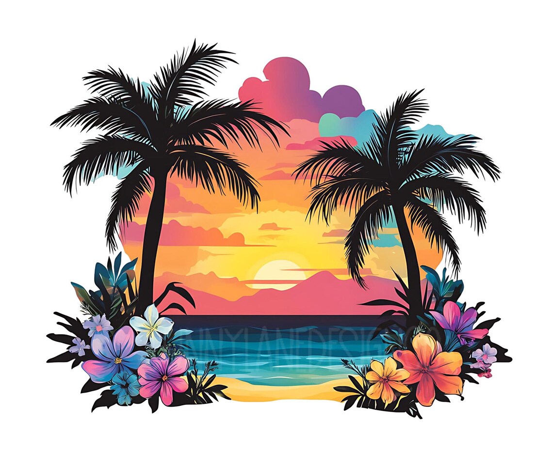 Beach Sunset, PNG Sublimations, Summer Flowers Sublimations, Designs ...