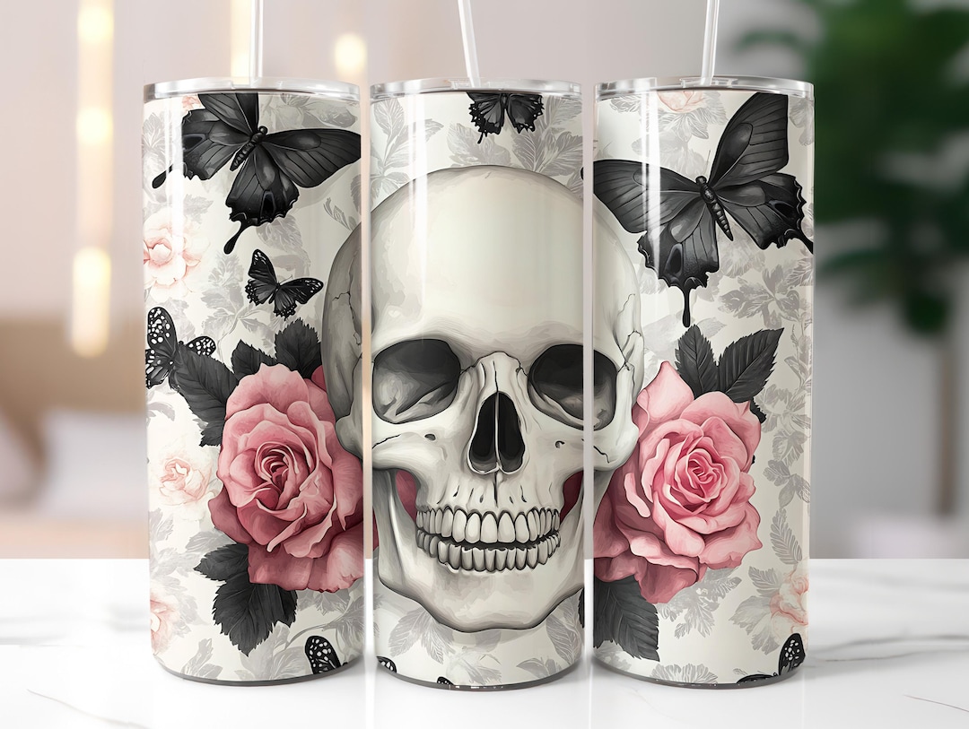 Gothic Skull & Rose Tumbler Wrap 20 Oz Sublimation Tumbler Design ,9 ...