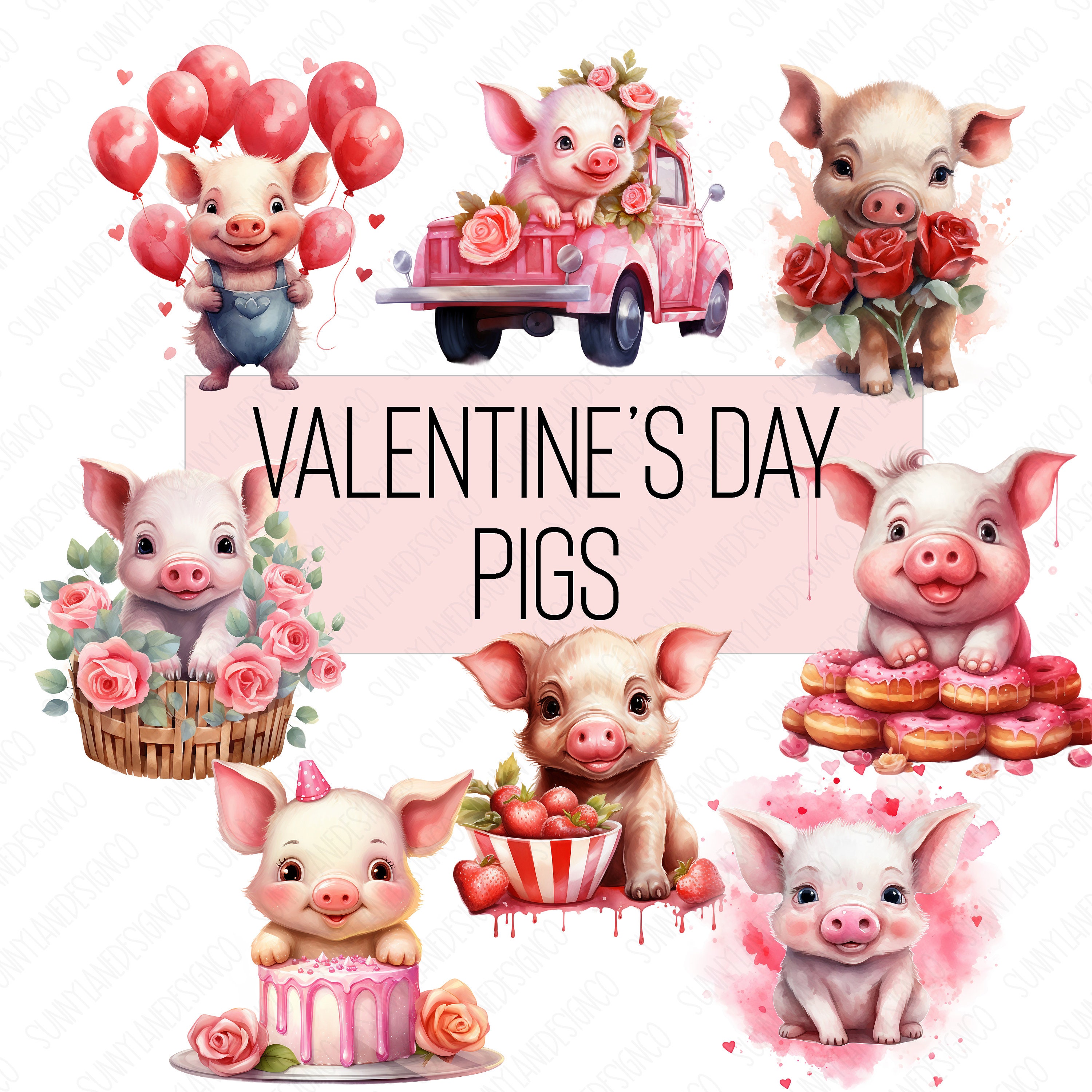 Valentine's Day Pigs PNG, Clipart Bundle, Junk Journal, Digital Planner ...
